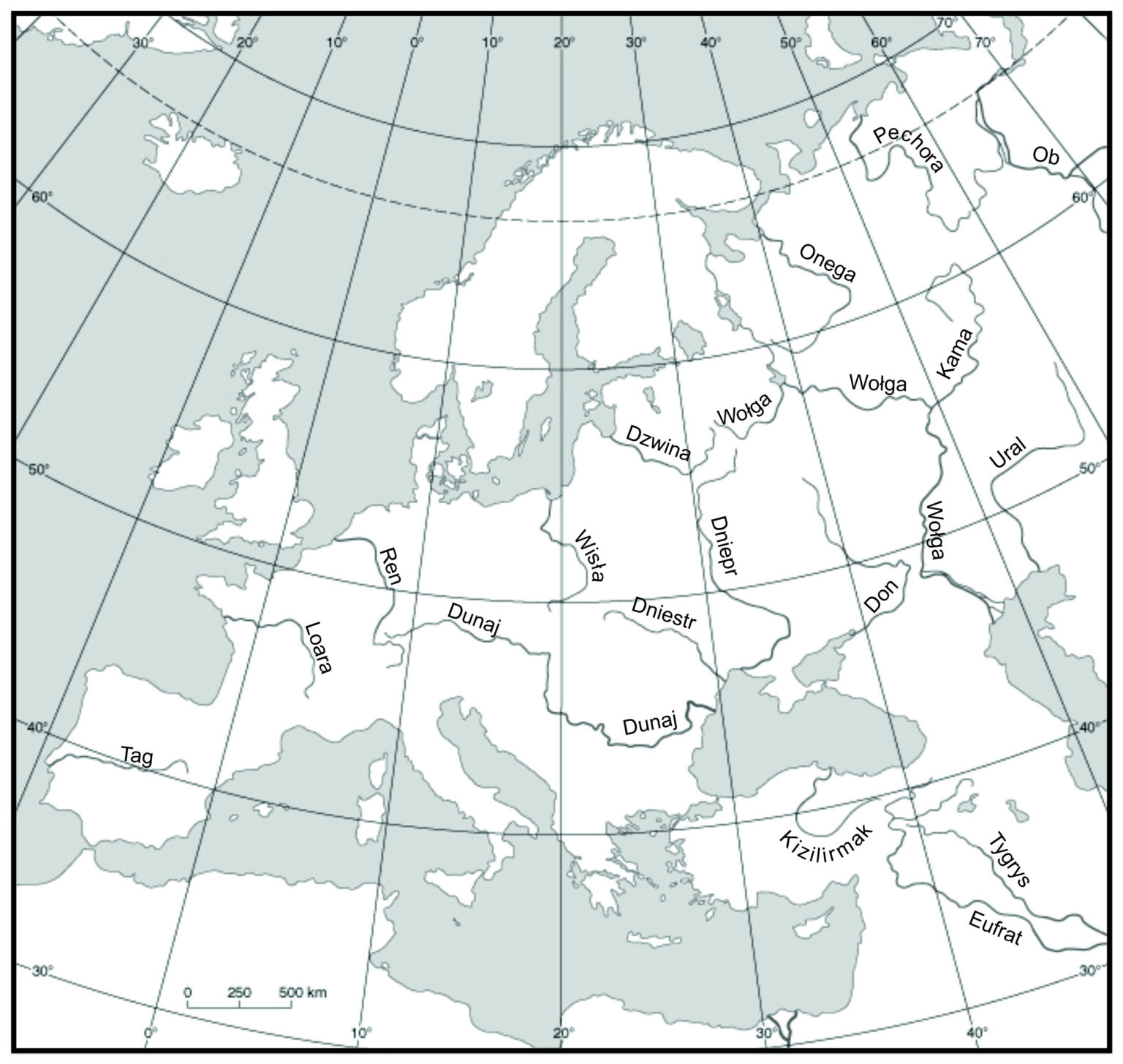 Mapa Europy rzeki