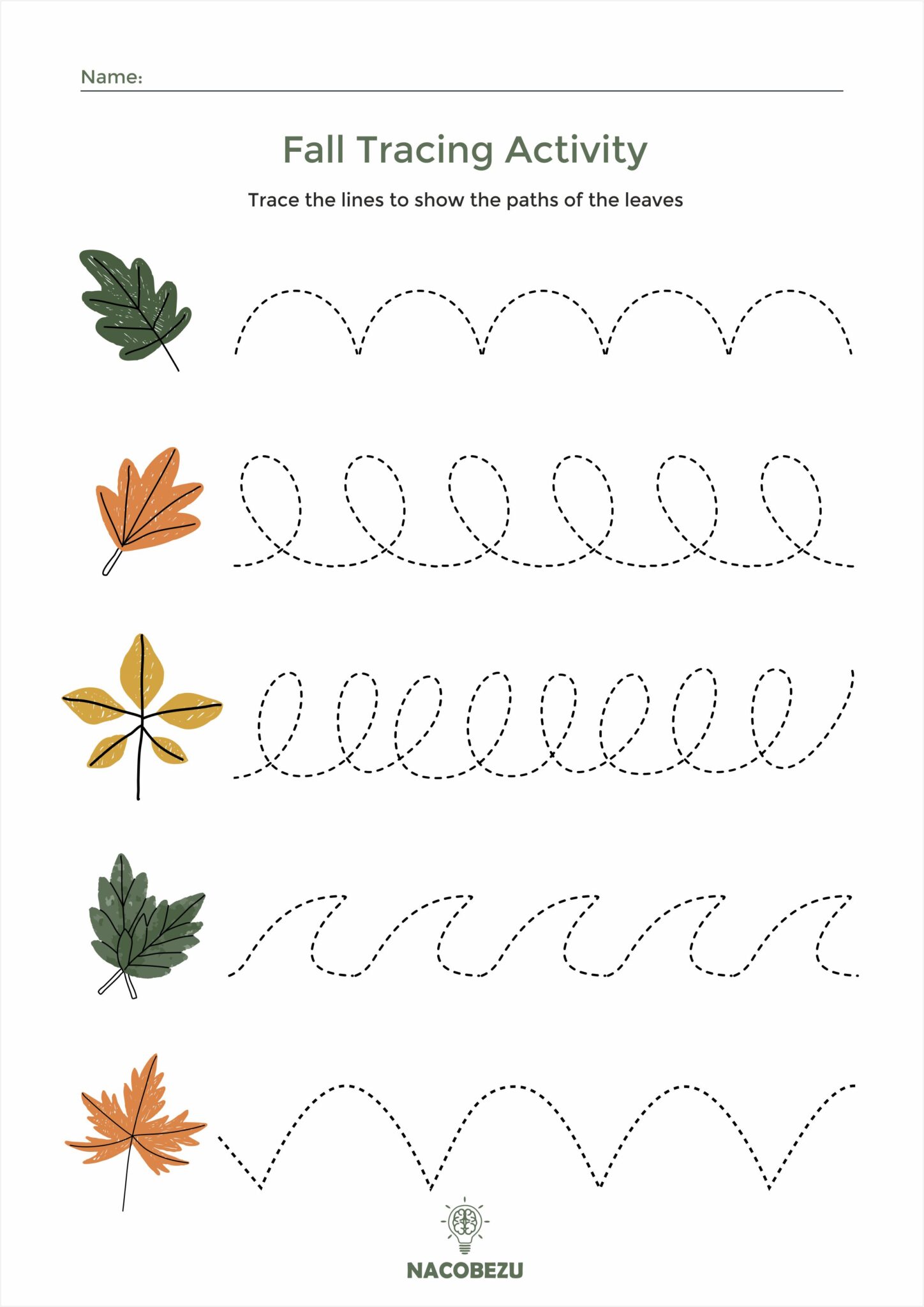 Autumn tracing worksheets for kids