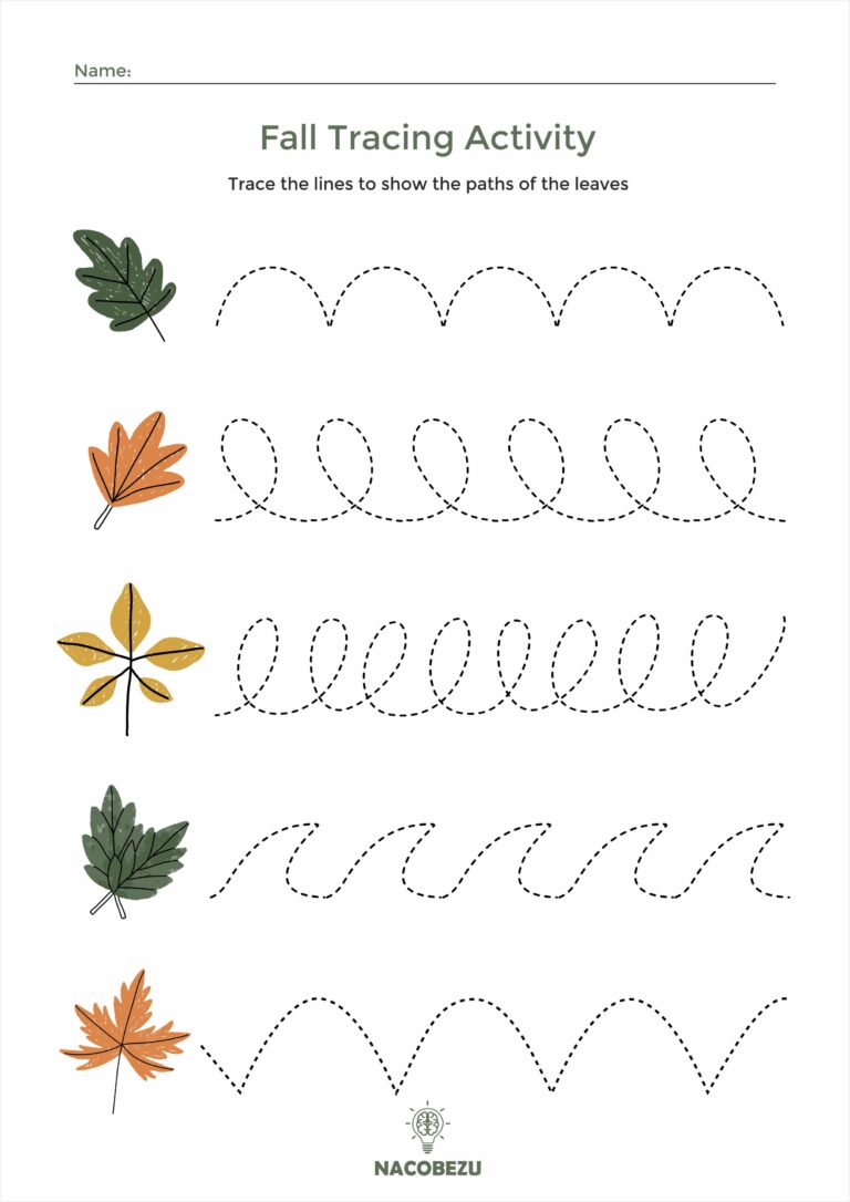 Autumn tracing worksheets for kids