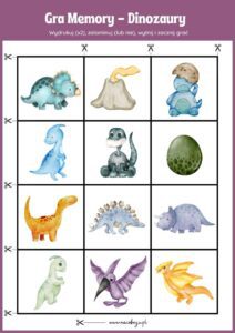 Gra memory dinozaury do druku