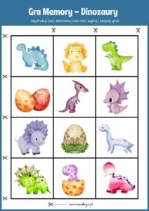 Gra memory dinozaury do druku