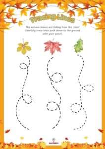 Autumn tracing worksheets for kids